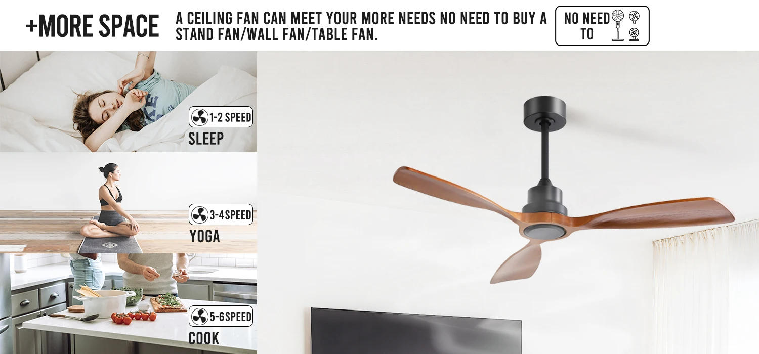 Indoor 48 Inch Ceiling Fan with App Control & Wood Blades