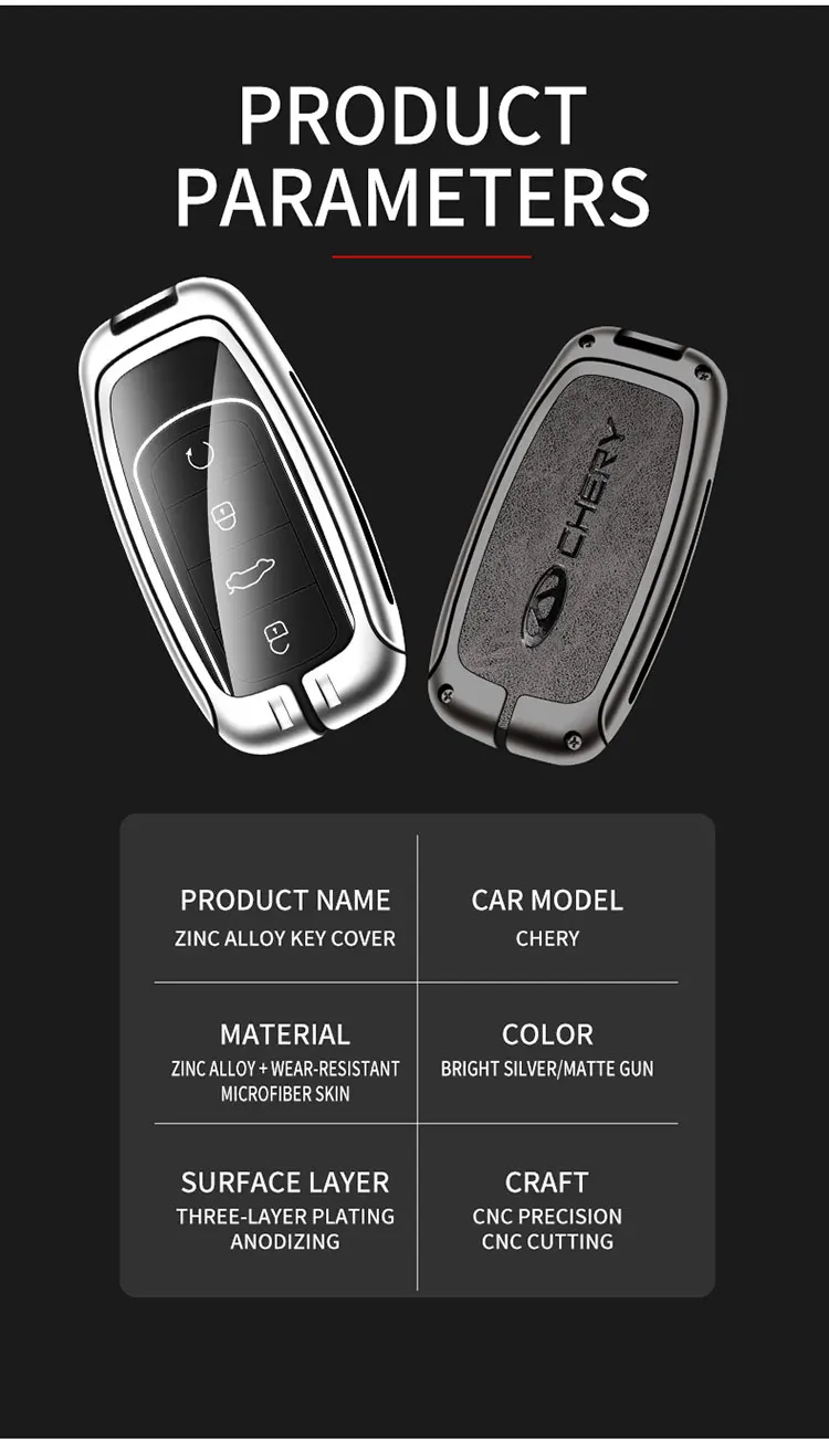 Zinc Alloy Leather Key Case for Chery Tiggo 7 & 8 Pro