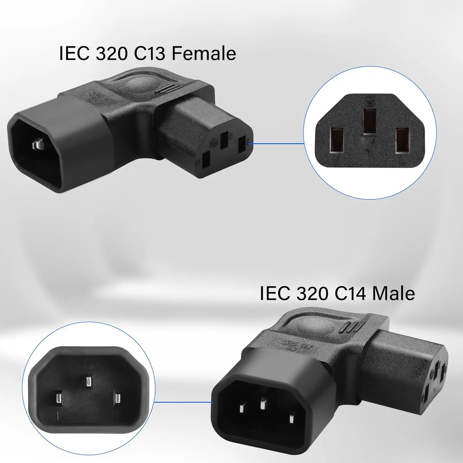 IEC320 90 Degree C14 to C13 Power Adapter AC Connector Adapter 250V 10A ...