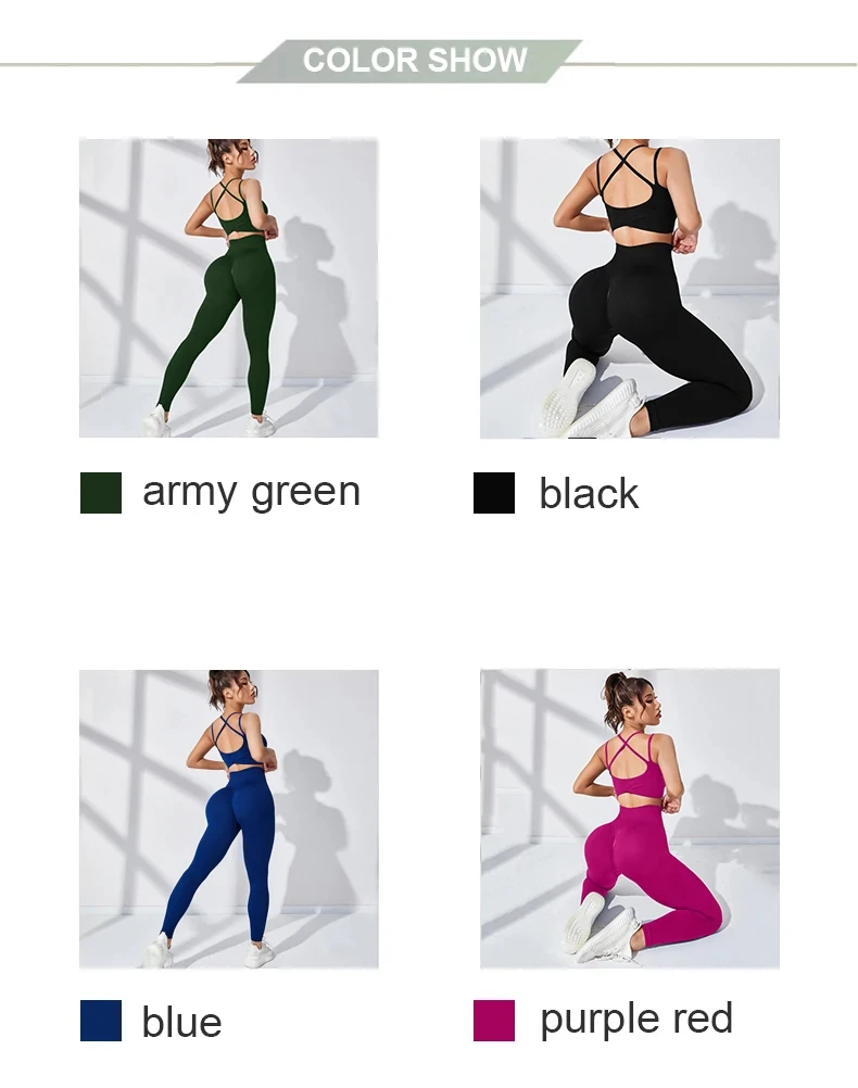 Ladies Sports Seamless Athletic High Waist Butt Lift Leggings Set Women Fitness Workout Clothing ...