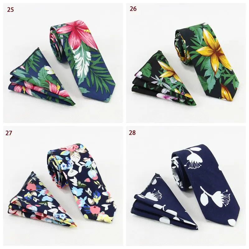 6cm Slim Neckties Floral Cotton Ties And Pocket Square Sets Flower