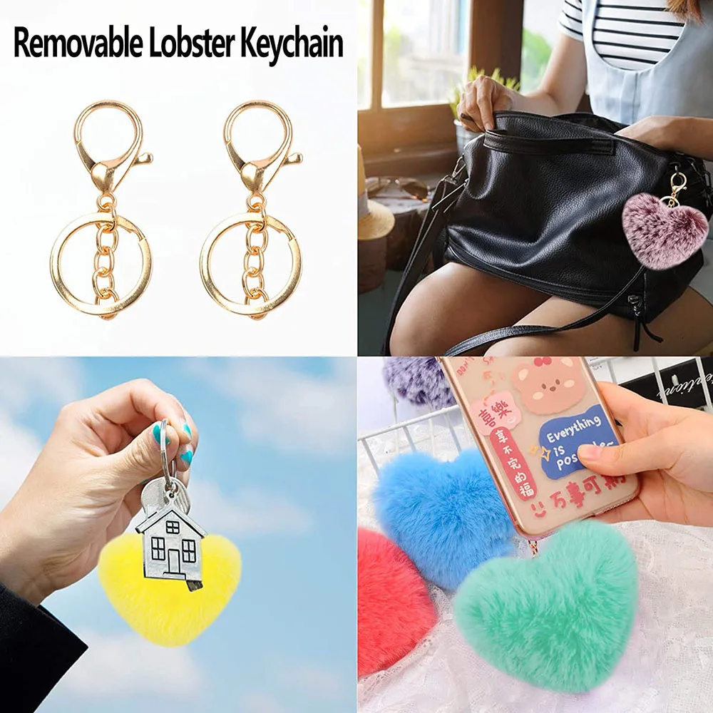 Heart Pom Pom Keychain Artificial Fur Ball Keychains Fluffy Accessories ...