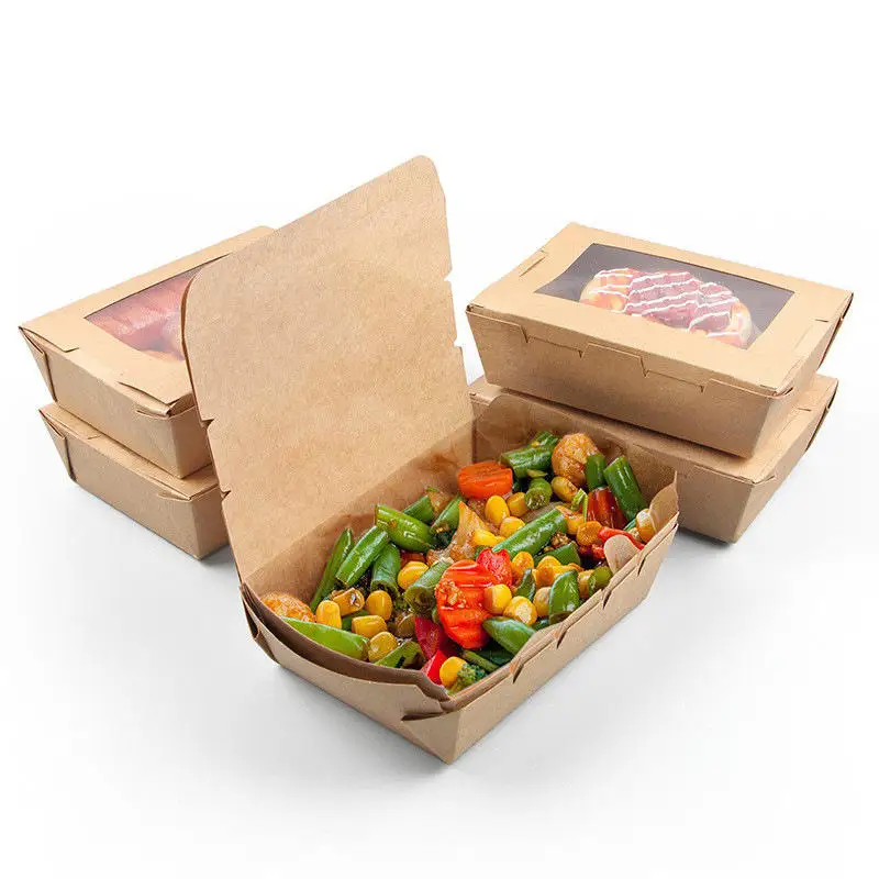 Kraft Paper Fast Food Packaging Box Disposable Kraft Paper Food Lunch ...
