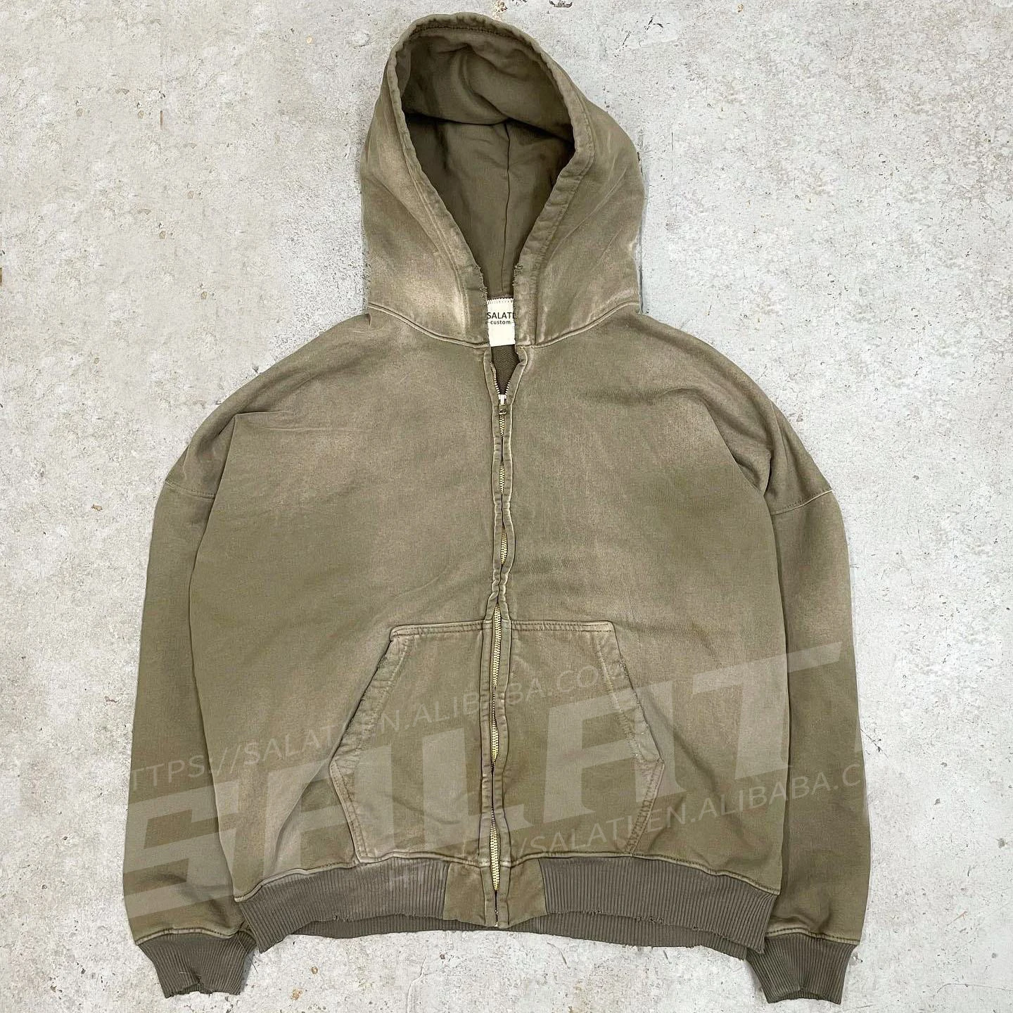 Custom Zipper Hoodie Jacket - Vintage Acid Wash Distressed