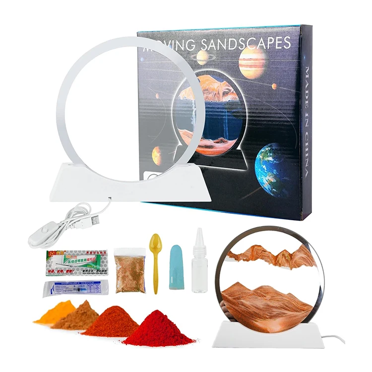 Moving Sand Art Liquid Motion With Light DIY Kit, Round Glass 3D Deep ...