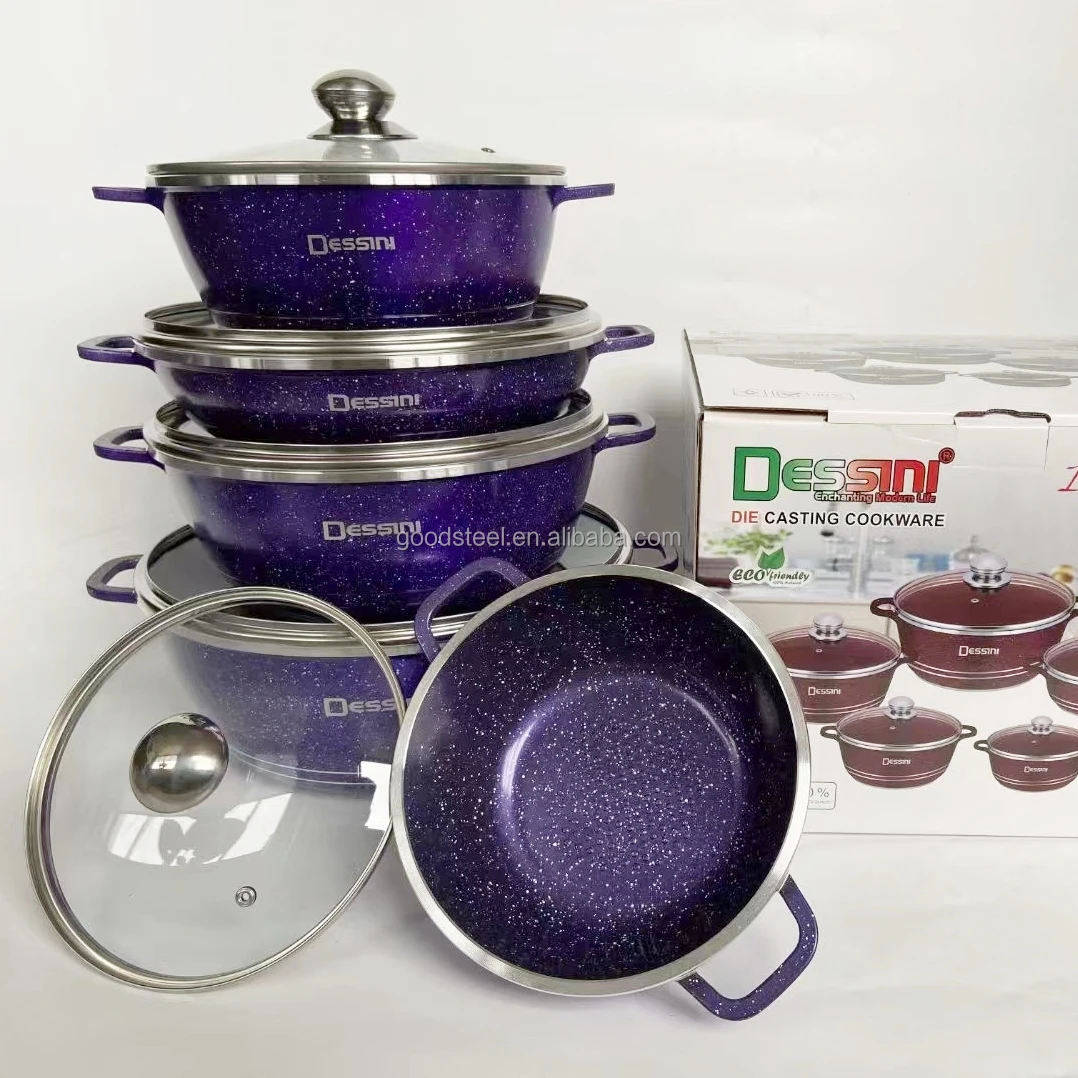 Dessini Popular Non Stick Pot 10 Piece Set Marble Casserole Pot Fry Pan ...