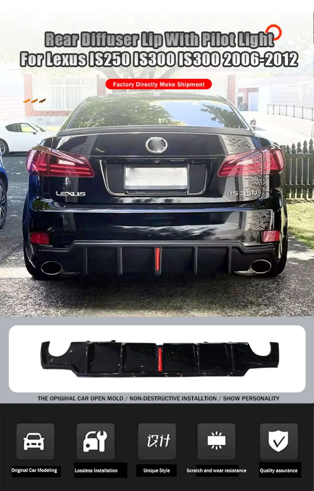Car Bodykit for Lexus IS250 IS300 2006-2012 Rear Diffuser