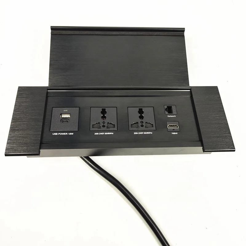 Universal Power Outlet Built In Flip Cover Cable Cubby Desk Socket With 18w Pd Usb-c Charging ...