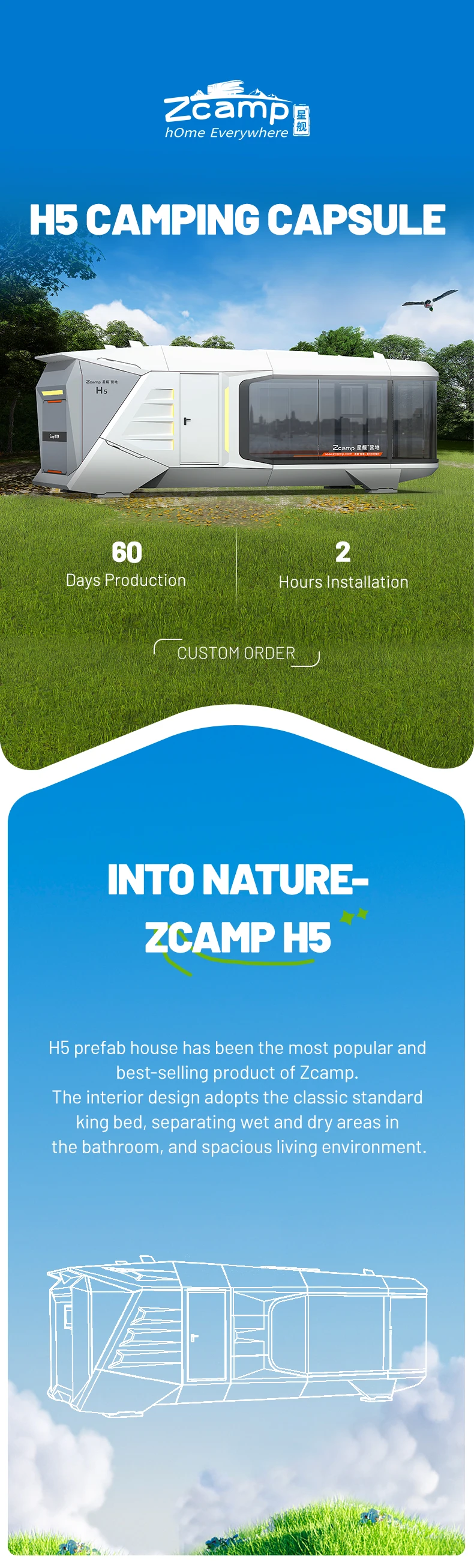 Zcamp H5 Camping Capsule Prefab Tiny House Luxury Modern Outdoor ...