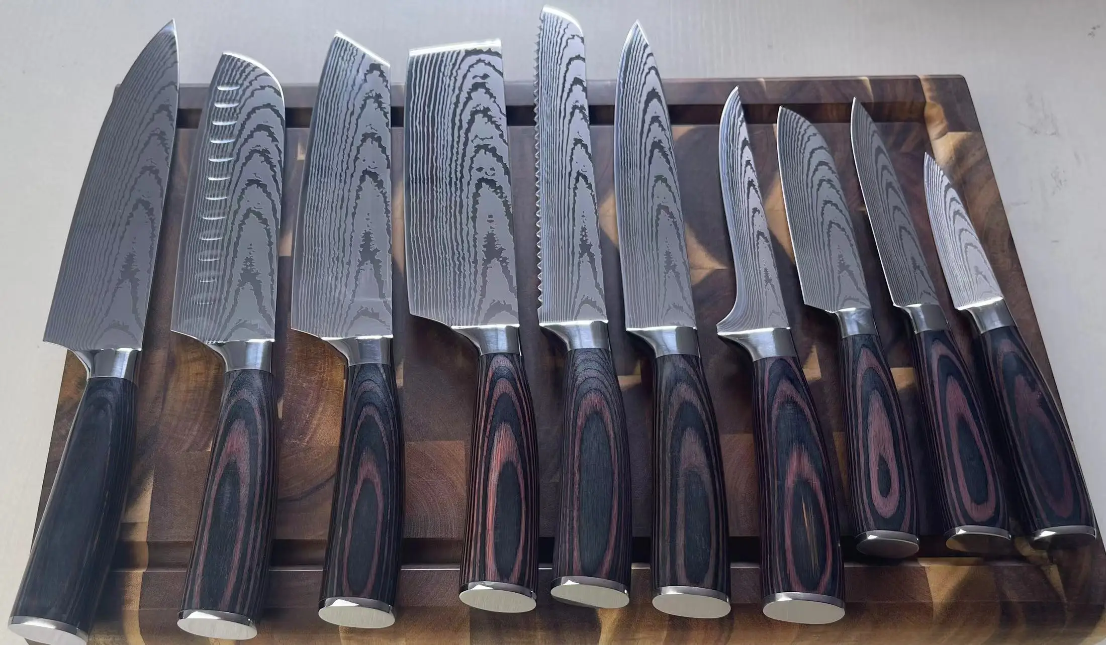 8 Inch Damascus Pattern Stainless Steel Kitchen Chefs Wood Handle ...