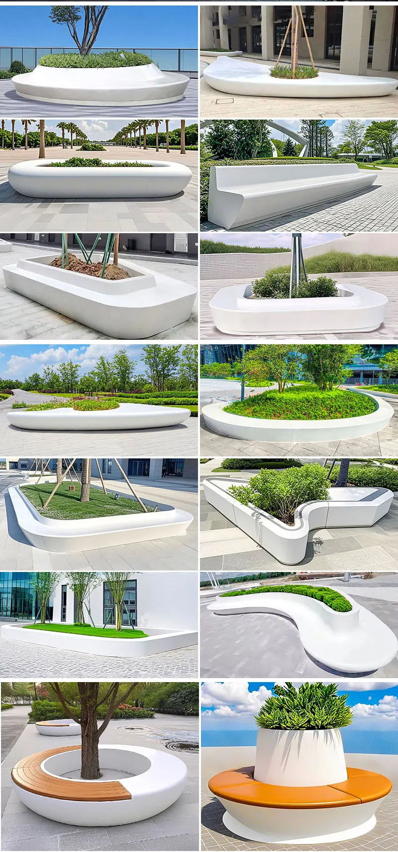 G013 Reinforced Concrete GRC Big Tree Planter Bench - Durable Outdoor ...