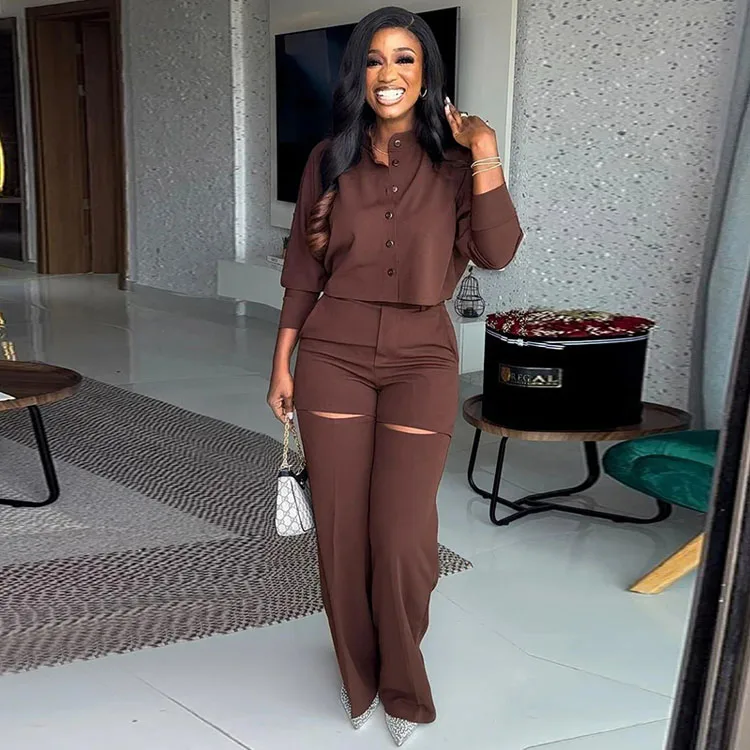 2024 New Spring Elegant Women Clothing Set Long Sleeve Tops Wide Leg ...