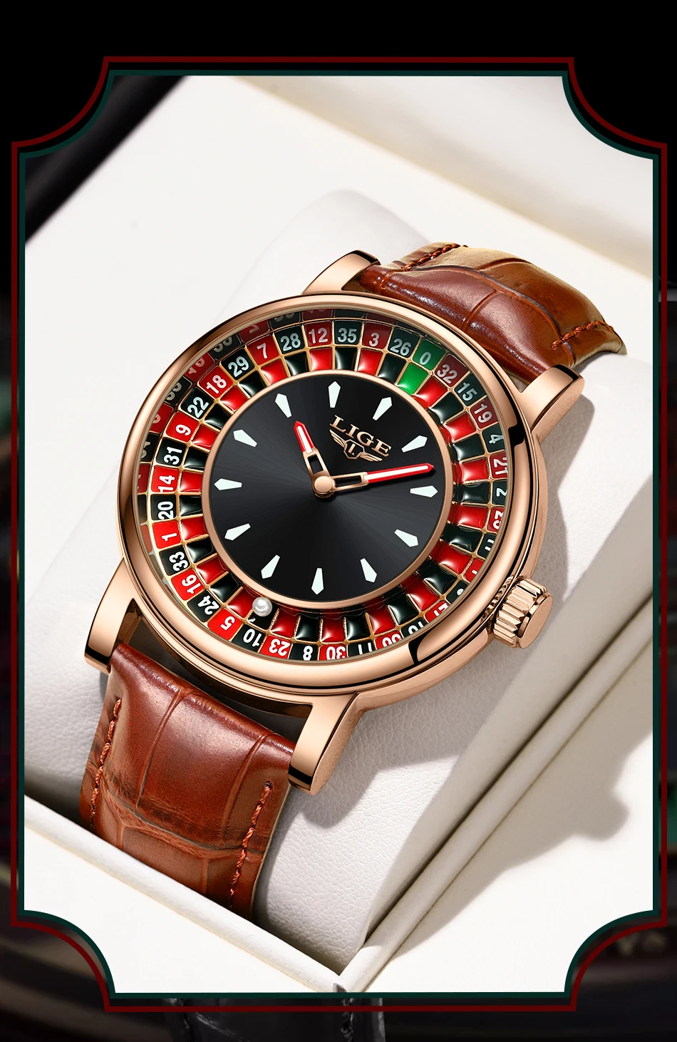 LIGE LG89161 Quartz Movement Roulette Watch - Luminous Mens Watch for ...