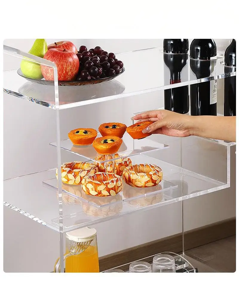 Three-Storey Acrylic Dining Car Trolley for Hotel Restaurant Glass Wine ...