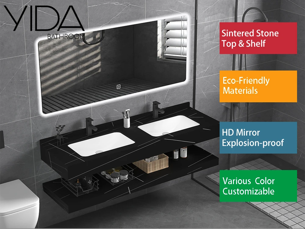 YIDA Modern Luxury Wall Hung Bathroom Vanities, Custom Sintered Stone ...