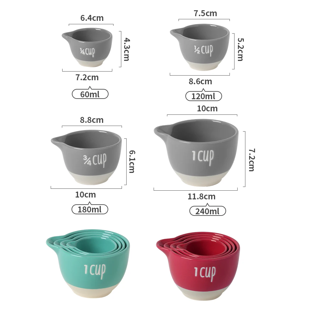 Custom Porcelain Red Baking Gadgets Sets Of 4 Measuring Tools Ceramic ...