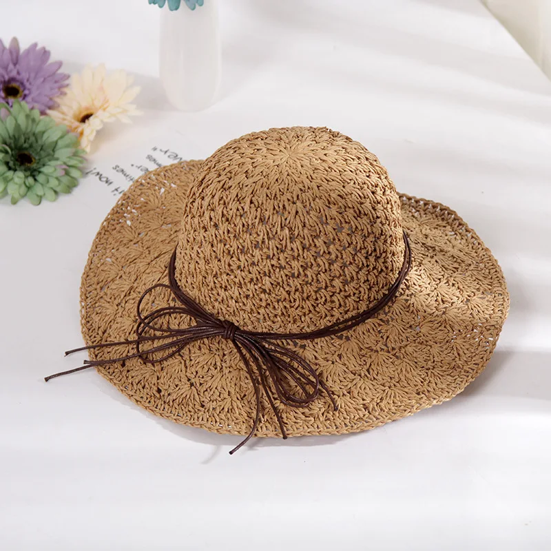 Women Summer Handmade Crochet Straw Hat Foldable and Versatile Bow Knot ...