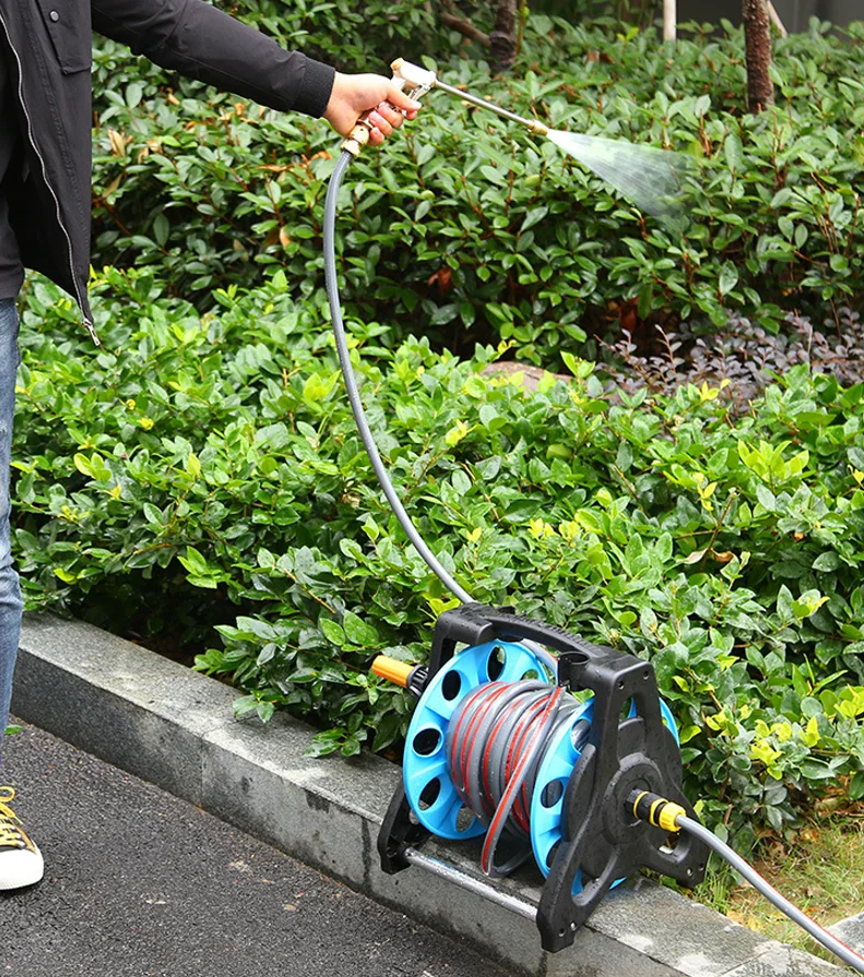 Manual Hand Crank Rewind Garden Hose Reel Cart Rack Holder