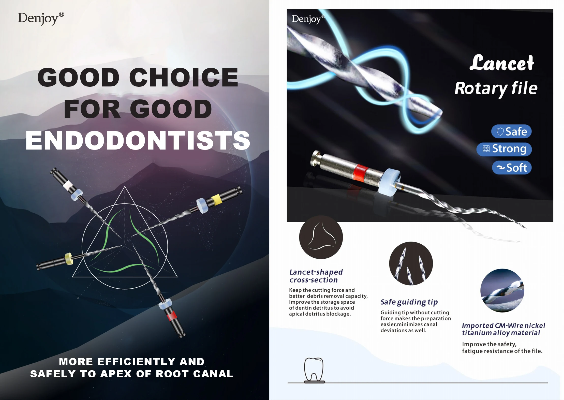 Original Denjoy Dental Cross-Section Rotary Files - Safe & Strong