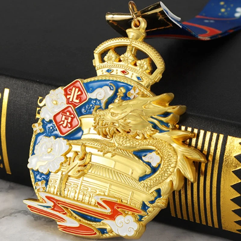 Custom Dragon Antique Gold Marathon Sport 3d Etching Medals Metal Gift ...