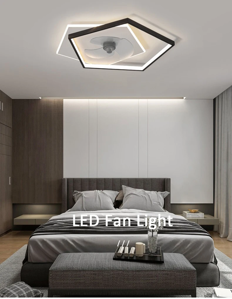 53w Modern Square Decorative Lighting Bedroom Fixture Led Ceiling Fan ...