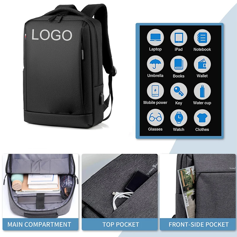 Travel Laptop Backpack with USB - Simple Custom LOGO