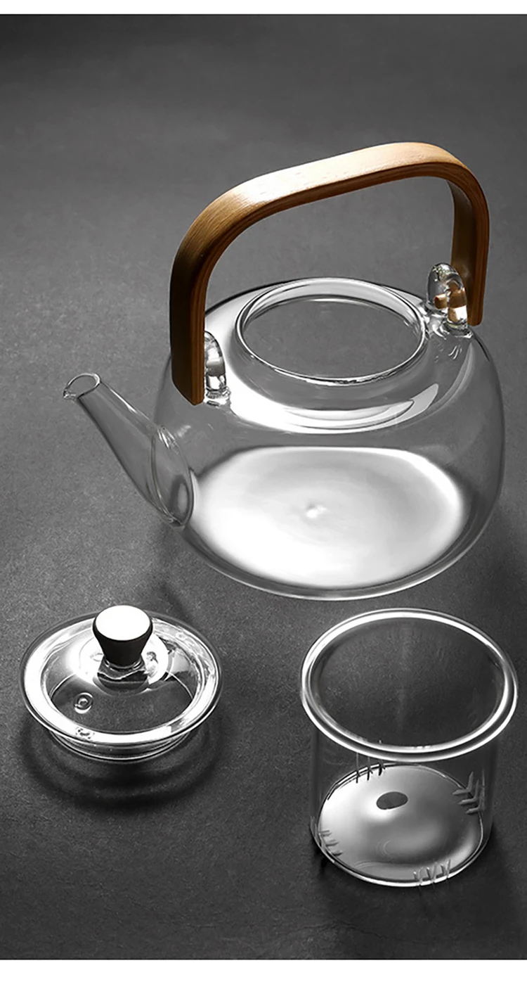 High Borosilicate Glass Handmade Bamboo Handle Heat Resistant Teapot ...