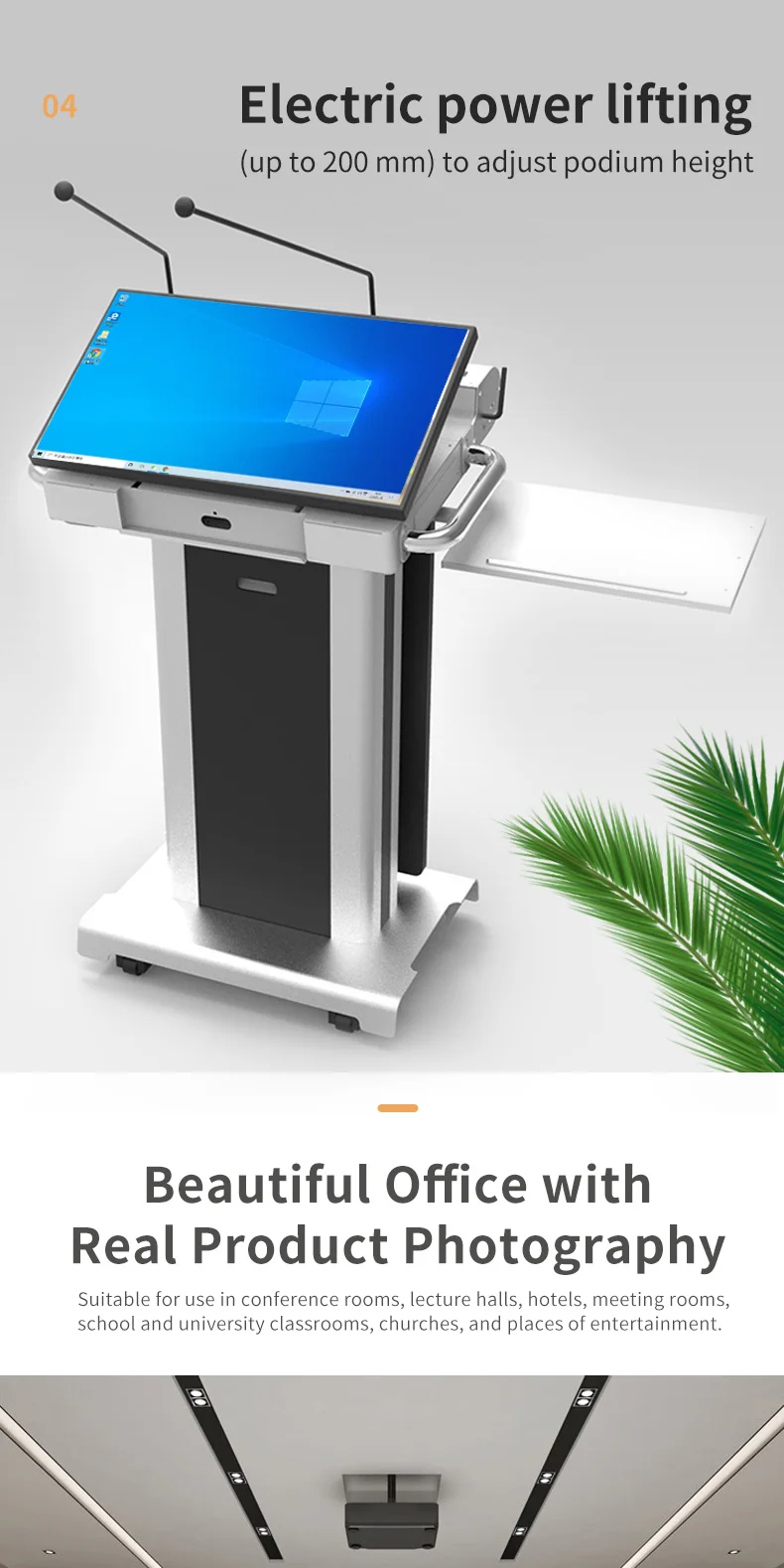 Smart Podium with Wireless Microphone - Multimedia Lectern