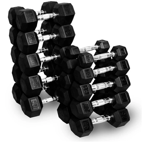 Heavy Duty Rubber Coated Dumbbell Set with Rack 5LB-70LB