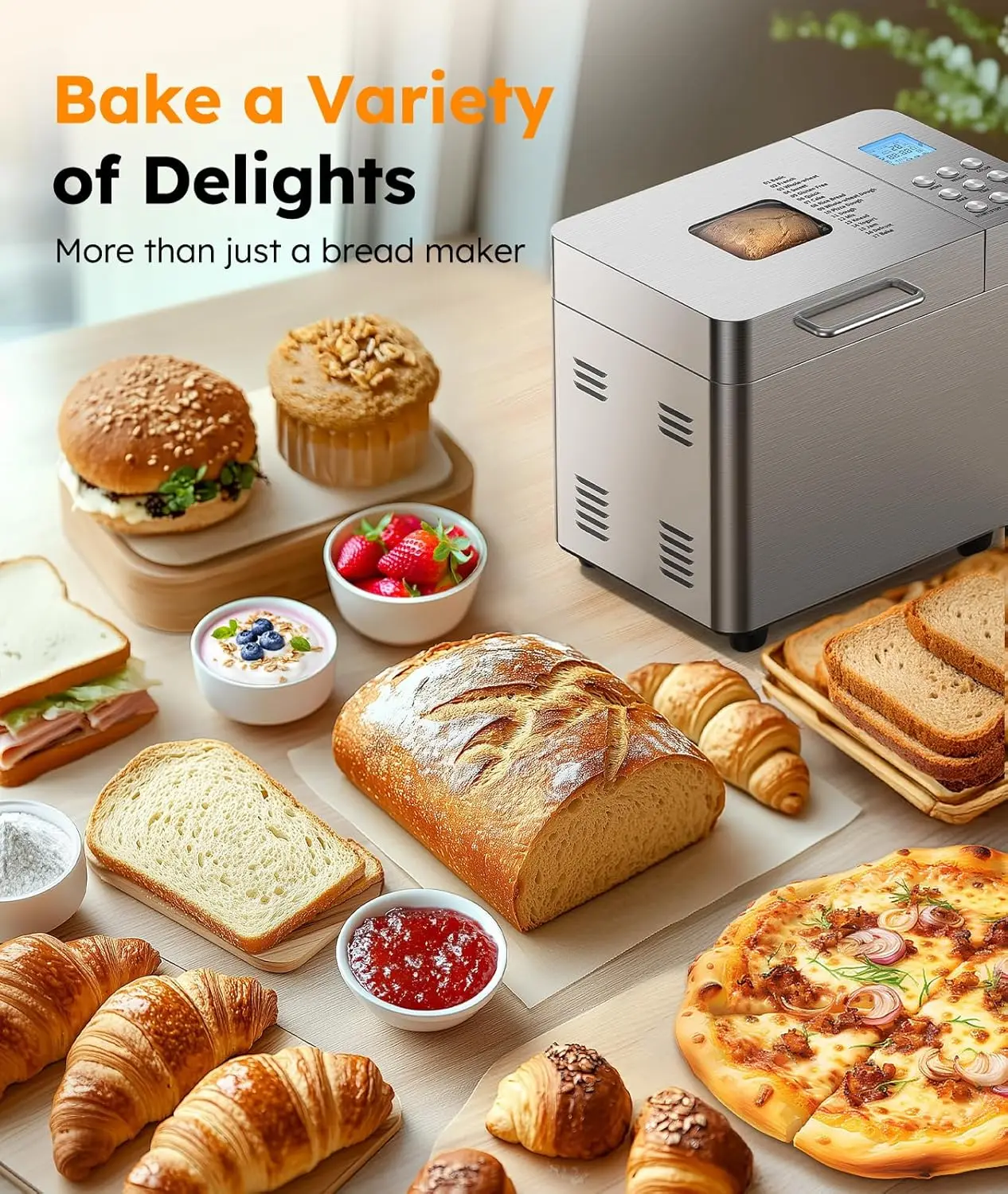 Mielux 2LB Stainless Steel Bread Maker - Programmable & Efficient