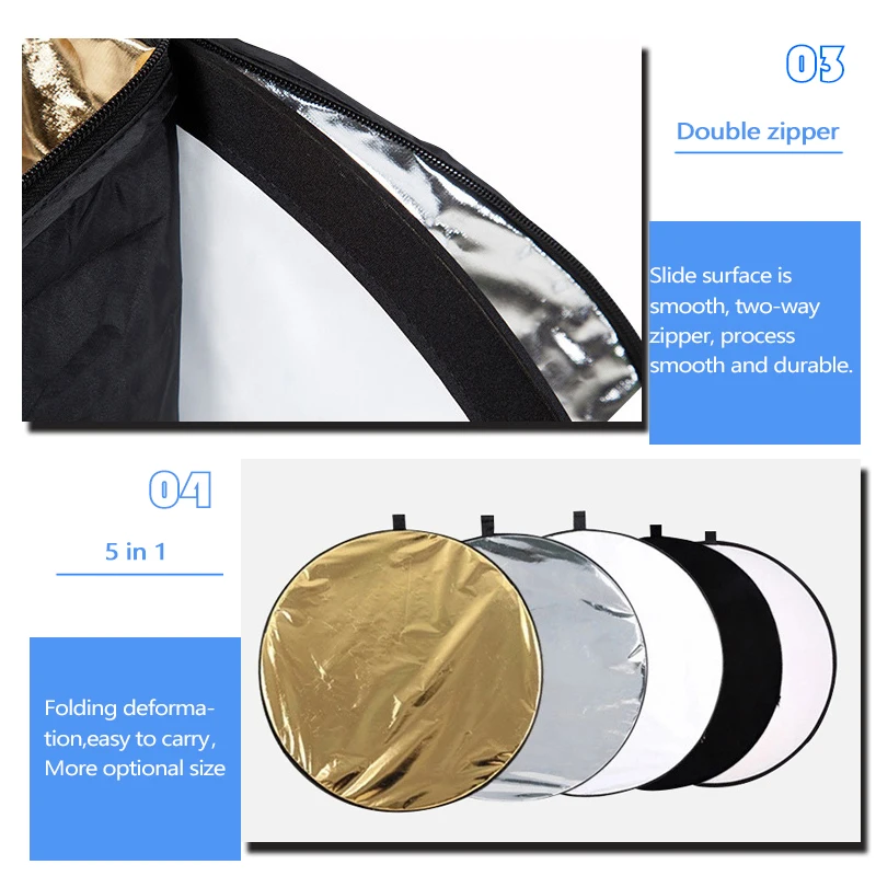 5 in 1 60cm/80cm/110cm Handheld Round Collapsible Photography Studio ...