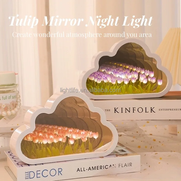 Cloud Tulip Mirror Night Light Lamp with Mirror - DIY