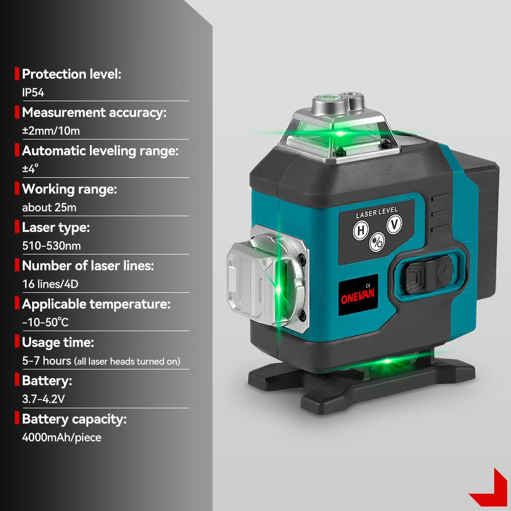 HGLINE 16 Line 4D Green Laser Level with Phone Control - Accurate ...
