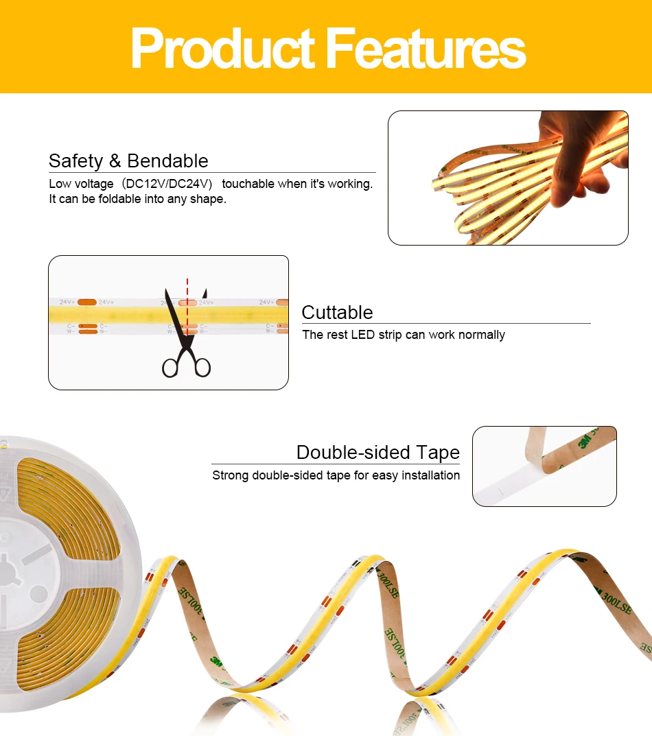 COXO CCT COB LED Strip - Flexible, Dimmable, and Efficient