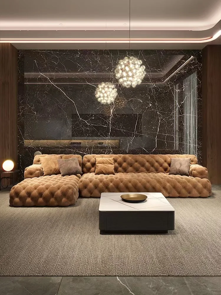 Customizable Velvet Sofa with Leather Details for Living Room