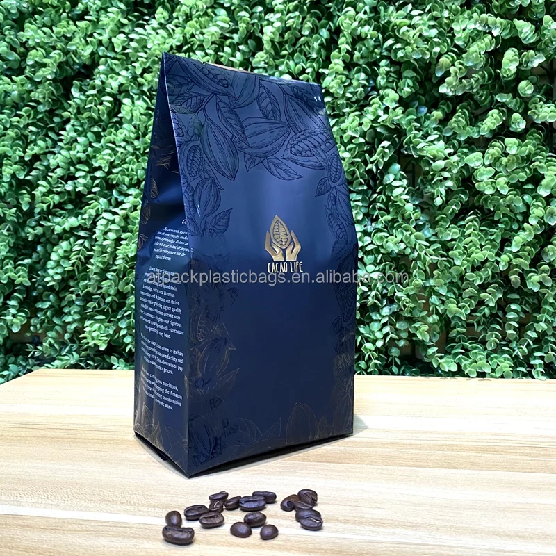 At Pack Black Bottom Side Gusseted Coffee Beans Bags Custom Logo With ...