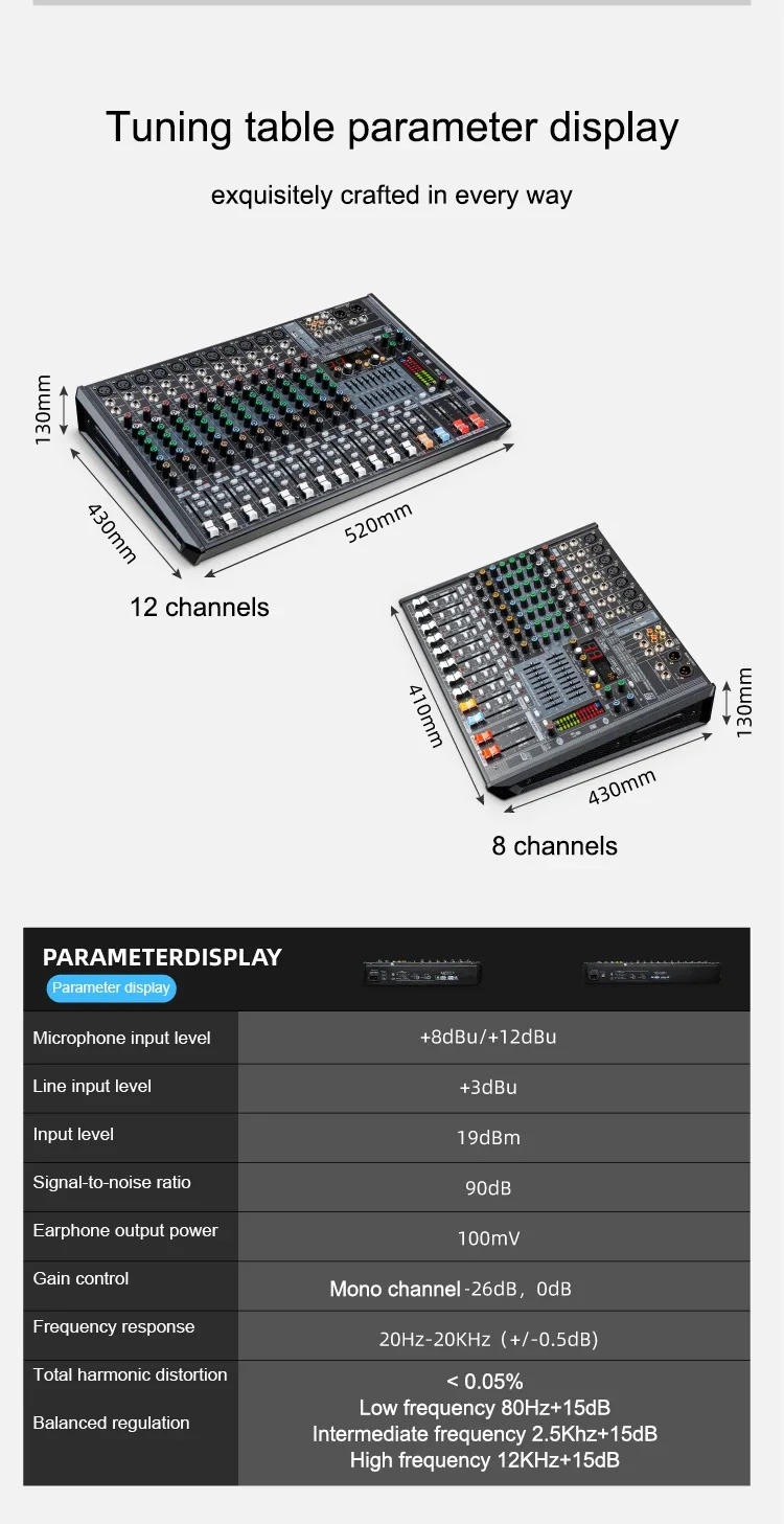 8 Channels Mixer Console With Digital Reverb Effect Bluetooth Usb High ...