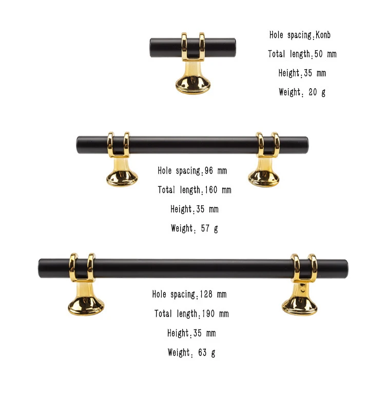 Topcent Luxury Black Gold Kitchen Door Pull Satin Brass T Bar Aluminum ...