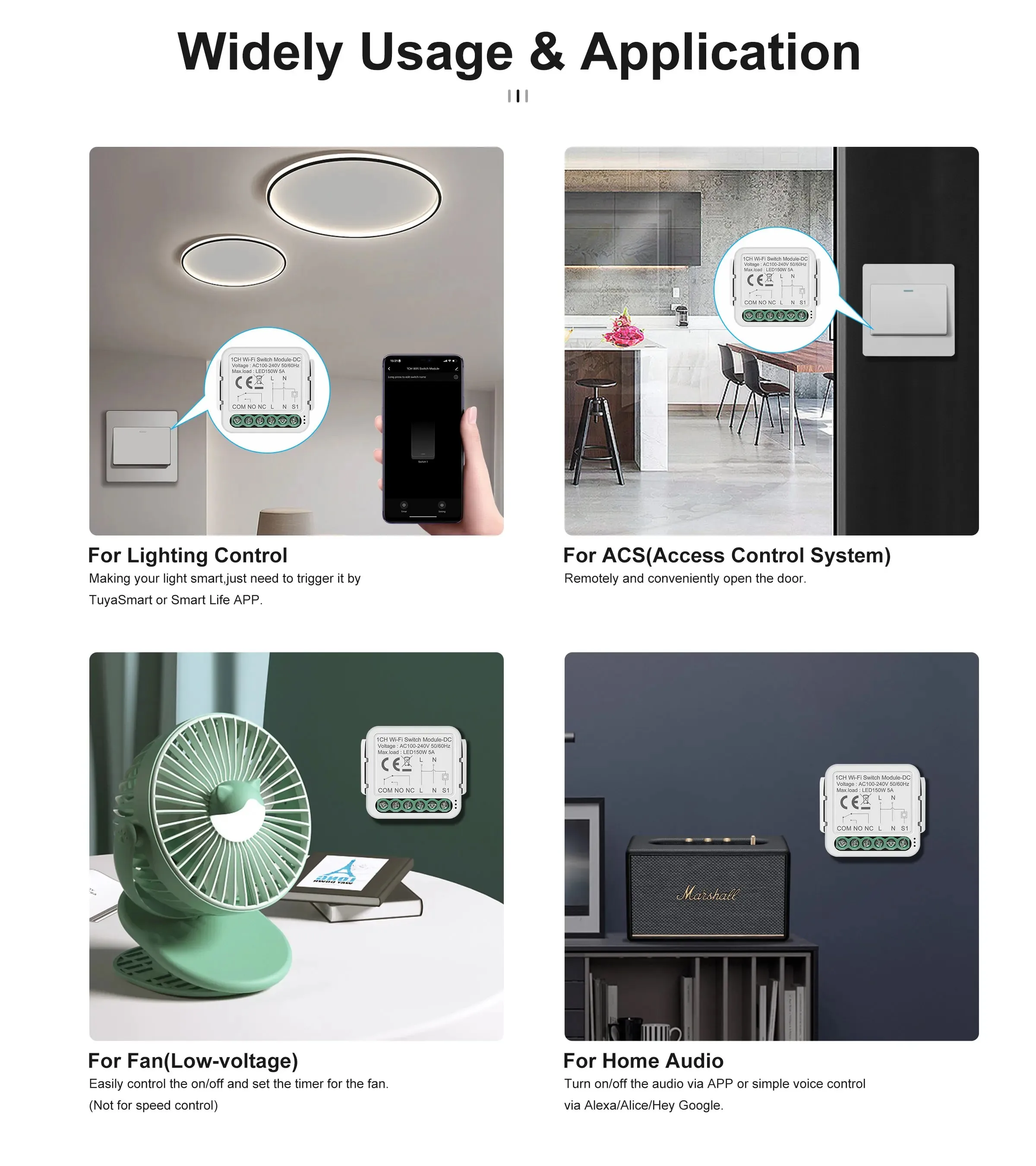 Smart Wifi Dry Contact Wall Switch Module - Control AC 100V-240V