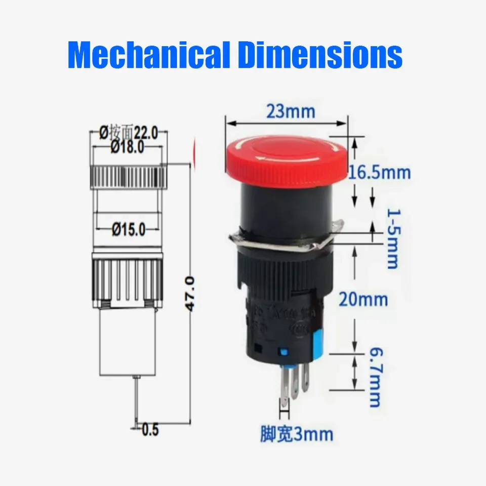 Red 3 Pin Emergency Stop Push Button Switch Plastic Push Button Spdt Push Button Momentary ...