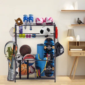 Jh-mech Garage Ball Storage Rack Rolling Basketball Racks With Baskets ...