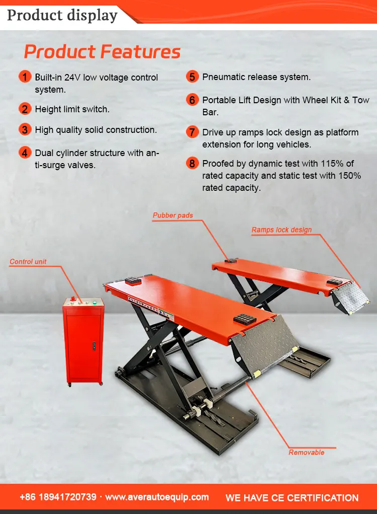 1.2m Mobile Portable Mid Rise Car Lift Garage Hydraulic Car Scissor ...