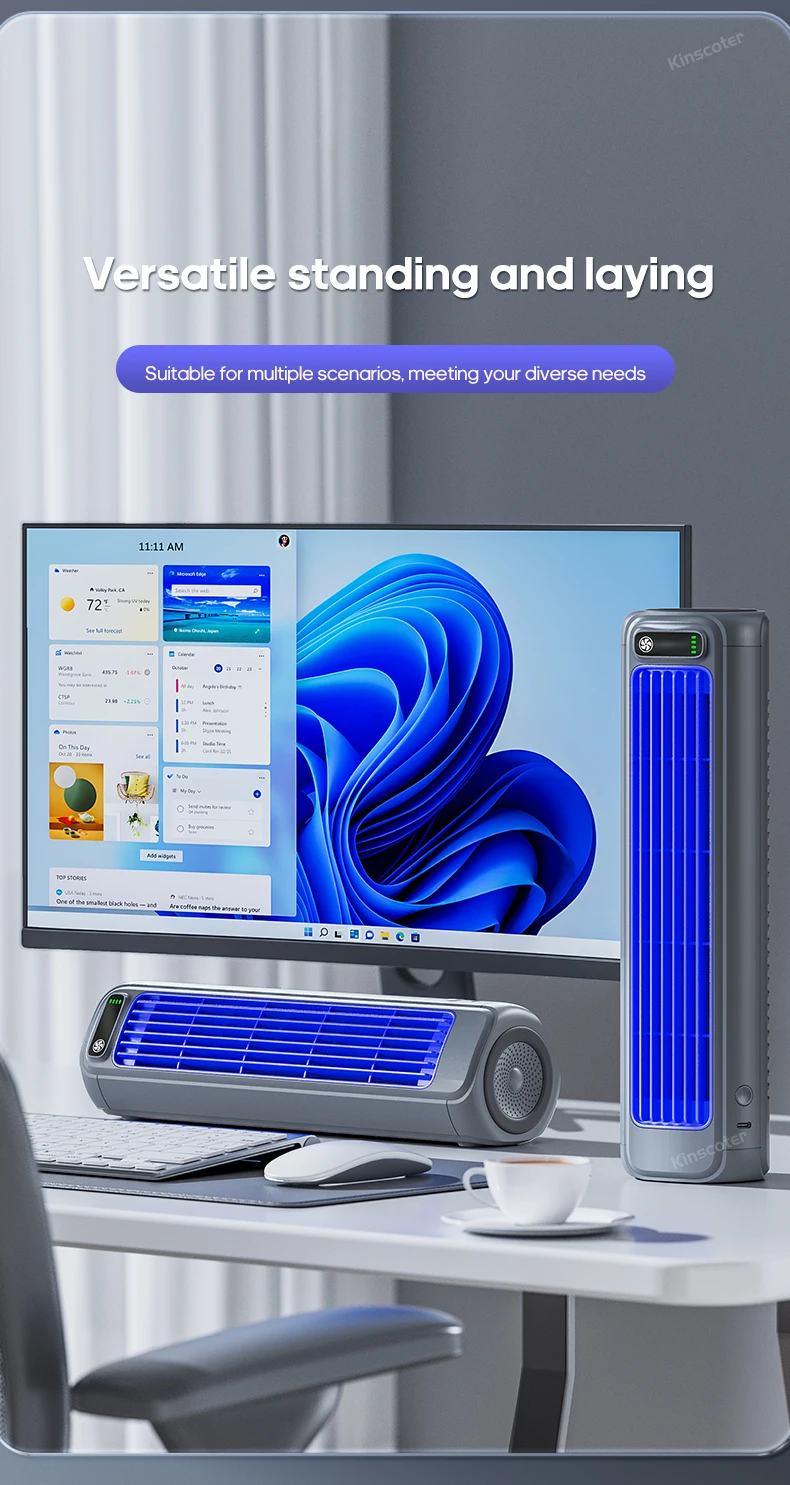 2000mah Cordless Desktop Fan - Wall No Drilling 3 Speeds