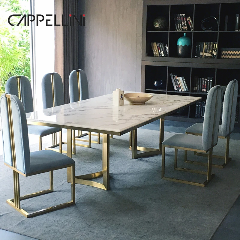 Modern Luxury Rectangular Gold Dinning Table Set 6 Seater 4 Chairs ...