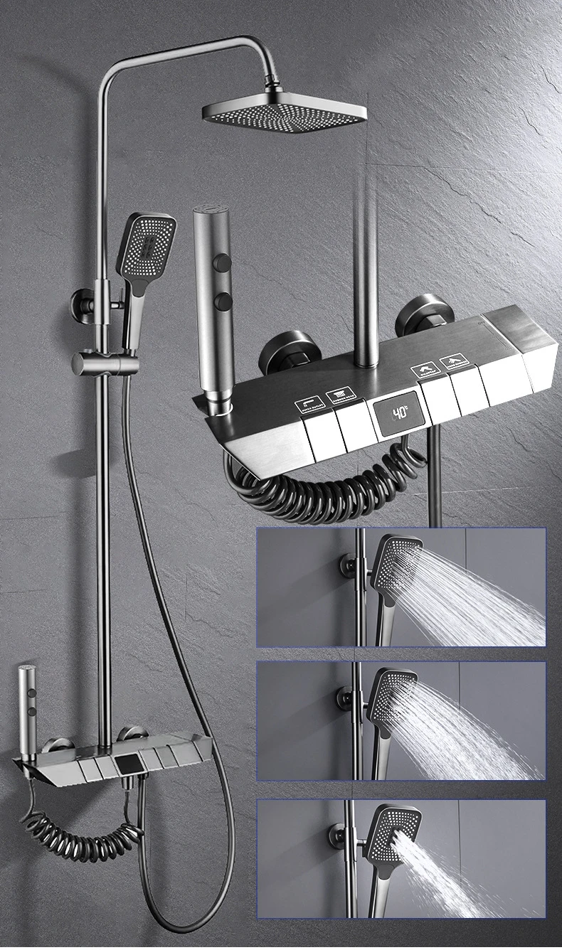 Luxury Piano Key Rainfall Shower Head with Handheld Spray, Adjustable ...