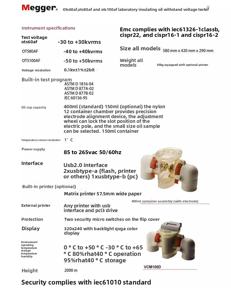 For Megger Ots100Af Ots80Af Ots60A Laboratory Automation Insulation Oil ...