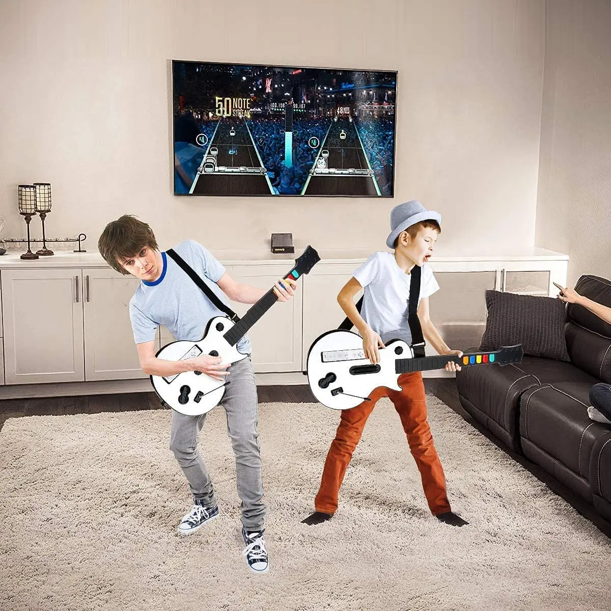 White Wireless Hero Rock Band with Straps WII Controller