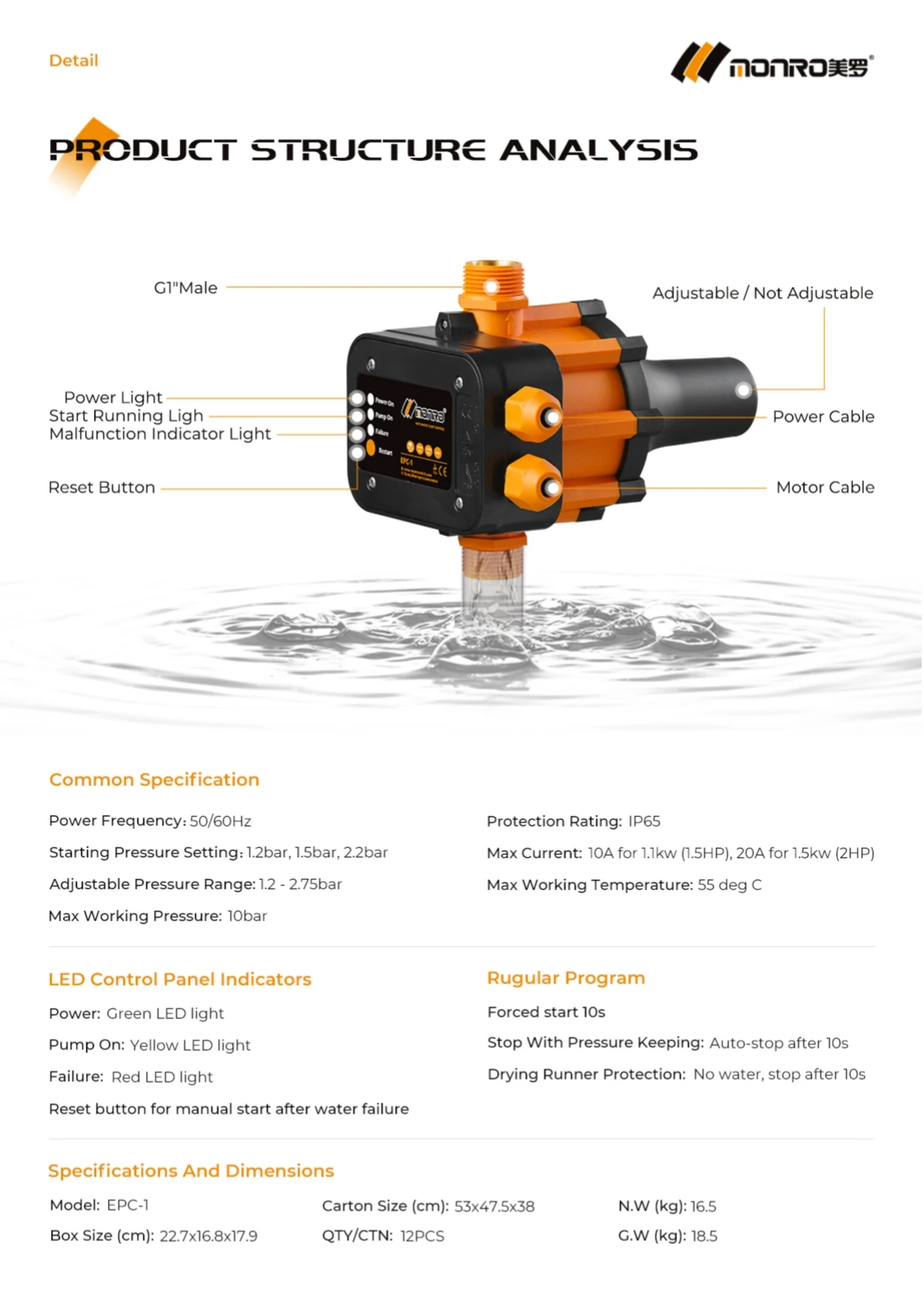 Automatic Pump Control Monro EPC-1 Pressure Controller for Water Pump ...
