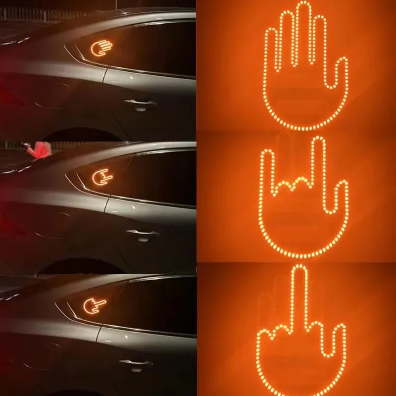 Hot Selling Hand Gesture Light Rgb Color Car Back Window Finger Rage ...