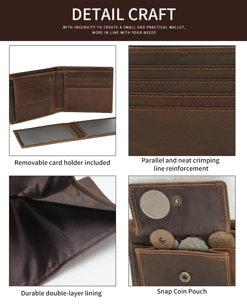Tiding Dark Brown Crazy Horse Leather Coin Purse Handmade Luxury Men ...